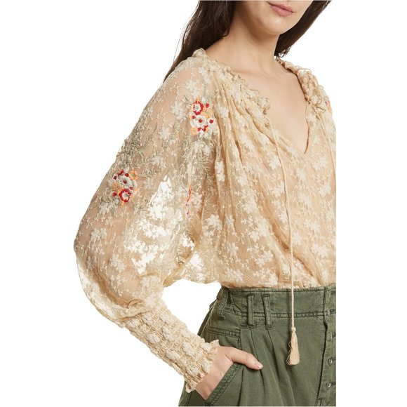 Free People | Tops | Ivory Jubilee Floral Embroidered Mesh Top M | Poshmark
